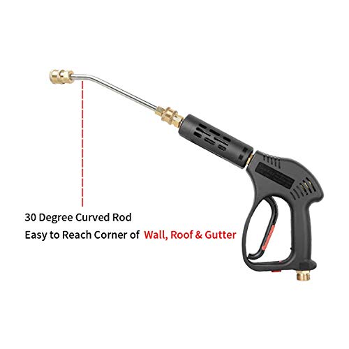 CHAVOR Pressure Washer Short Gun, 5 Nozzle Tips, 7 Inch Extension Curved Rod, M22 Fitting, Hot and Cold Water Replacement, 5000 PSI