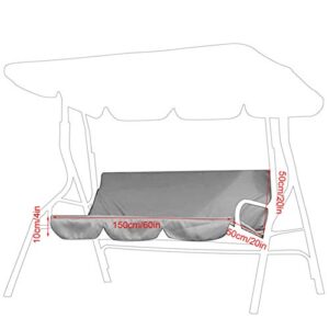 Outdoor Swing Seat Cushion Cover Replacement, Waterproof Polyester Taffeta Fabric 3 Seat Swing Chair Bench Cushion Cover Swing Hammock Protector for Garden Yard Park 59.1x19.7x3.9in (Grey)