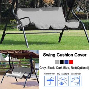 Outdoor Swing Seat Cushion Cover Replacement, Waterproof Polyester Taffeta Fabric 3 Seat Swing Chair Bench Cushion Cover Swing Hammock Protector for Garden Yard Park 59.1x19.7x3.9in (Grey)