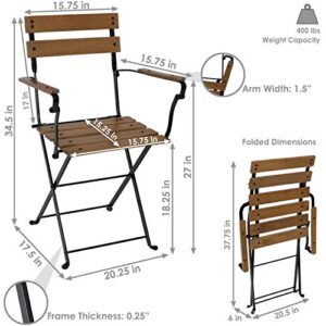 Sunnydaze Basic European Chestnut Wooden Folding Small Bistro Dining Armchair - Portable, Compact Side Chair - for Indoor or Outdoor Use - Patio, Deck, Balcony, Camping and Spare Seating - Set of 2