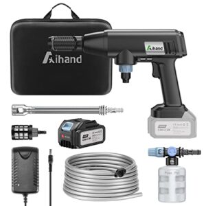 Aihand Cordless Pressure Washer, 652PSI Portable Power Cleaner with Rechargeable 4.0Ah Battery 6-in-1 Nozzle, Handheld High-Pressure Car Washer Gun for Home/Floor Cleaning & Watering, Charger Included