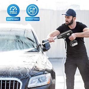 Aihand Cordless Pressure Washer, 652PSI Portable Power Cleaner with Rechargeable 4.0Ah Battery 6-in-1 Nozzle, Handheld High-Pressure Car Washer Gun for Home/Floor Cleaning & Watering, Charger Included