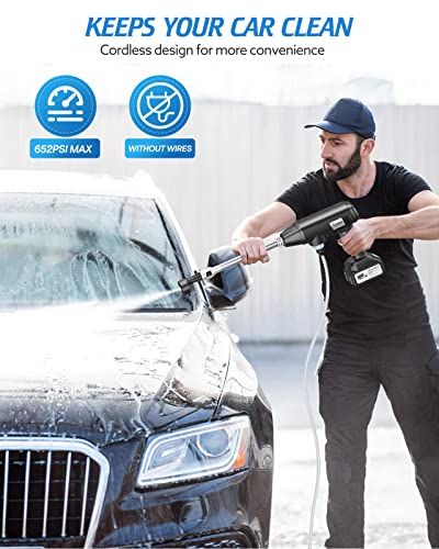 Aihand Cordless Pressure Washer, 652PSI Portable Power Cleaner with Rechargeable 4.0Ah Battery 6-in-1 Nozzle, Handheld High-Pressure Car Washer Gun for Home/Floor Cleaning & Watering, Charger Included