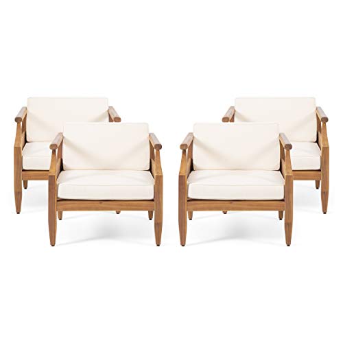 Christopher Knight Home Daisy Outdoor Club Chair with Cushion (Set of 4), Teak Finish, Cream