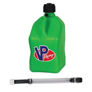 vp racing fuels motorsport 5 gallon square plastic utility jug green & 14 inch hose