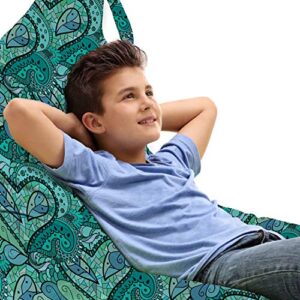 lunarable teal lounger chair bag, floral pattern heart leaf shapes tribal boho cultural design illustration, high capacity storage with handle container, lounger size, green teal