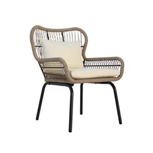 Christopher Knight Home Kimberley Outdoor Club Chairs, Steel and Rope, Cushioned, Boho, Dark Gray, Brown, Beige