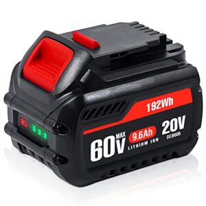 tenhutt 【upgrade】 20v/60v/120v 9.6ah high capacity max lithium-ion replacement battery for flexvolt 20v/60v/120v cordless power tools dcb606 dcb612 dcb206 dcb204 li-ion battery