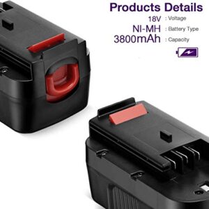 2 Pack 3.8Ah 18 Volt HPB18 Replacement Battery Compatible with Black and Decker 18V HPB18 HPB18-OPE 244760-00 A1718 FS18FL FSB18 Firestorm Black and Decker 18 Volt Battery