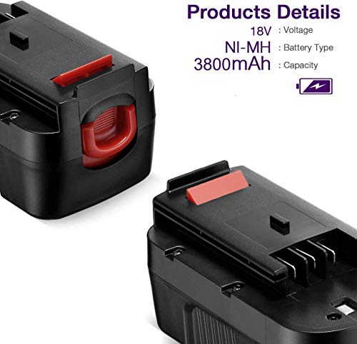 2 Pack 3.8Ah 18 Volt HPB18 Replacement Battery Compatible with Black and Decker 18V HPB18 HPB18-OPE 244760-00 A1718 FS18FL FSB18 Firestorm Black and Decker 18 Volt Battery