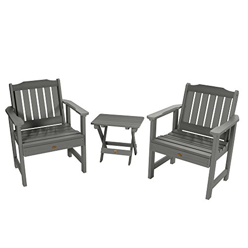 Highwood AD-KITCHGL1-CGE Lehigh (2) Garden Chairs with Folding Side Table, Coastal Teak