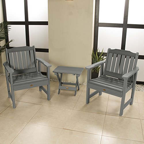 Highwood AD-KITCHGL1-CGE Lehigh (2) Garden Chairs with Folding Side Table, Coastal Teak