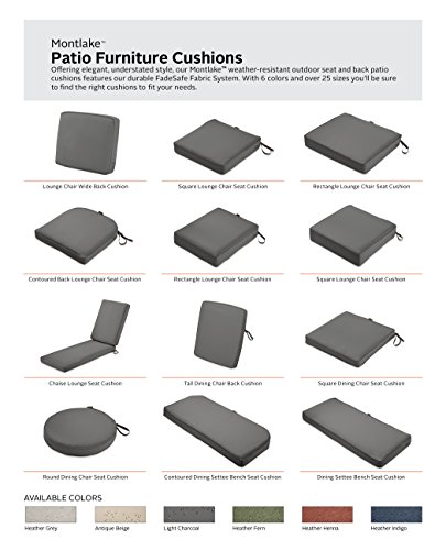 Classic Accessories Montlake Water-Resistant 18 x 18 x 2 Inch Contoured Patio Dining Seat Cushion, Light Charcoal Grey