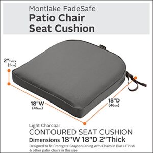 Classic Accessories Montlake Water-Resistant 18 x 18 x 2 Inch Contoured Patio Dining Seat Cushion, Light Charcoal Grey