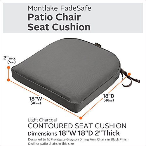 Classic Accessories Montlake Water-Resistant 18 x 18 x 2 Inch Contoured Patio Dining Seat Cushion, Light Charcoal Grey