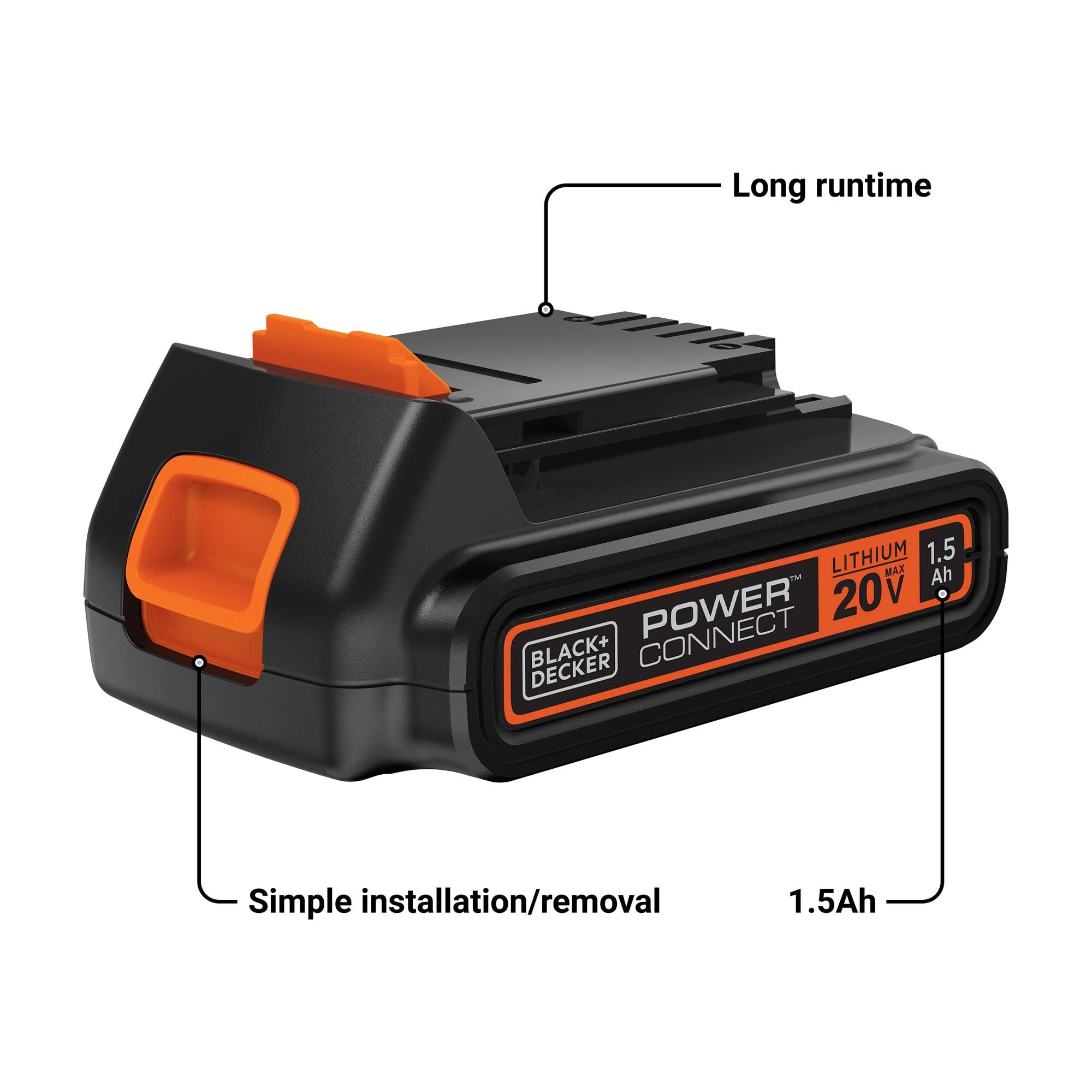 BLACK+DECKER 20V MAX Battery, 1.5Ah Lithium Ion Battery, Extended Runtime, Compatible with Tools, Outdoor Equipment and 20V Vacuums(LBXR20)