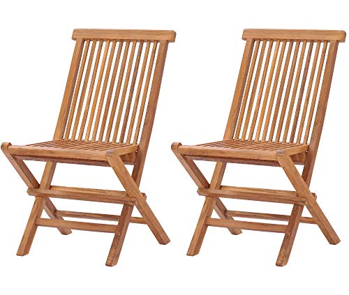 Teak Wood California Folding Outdoor Patio Dining Side Chair (Set of 2), Made from Solid A-Grade Teak Wood