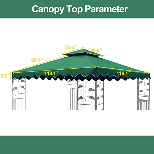 DockMoor 118"x118" Gazebo Canopy Top Replacement 10x10 Canopy Cover 2 Tier (Green-Wave Edge)