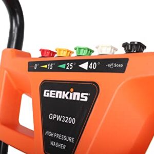 Genkins GPW3200 Gas Powered Foldable Pressure Washer 3200 PSI and 2.5 GPM, Soap Tank and Five Nozzle Set | Compact & Foldable