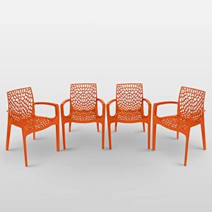 green boheme gruvyer indoor outdoor armchairs 4 chairs, orange, patio, dining, pool, garden, stacking, never rusts, italian