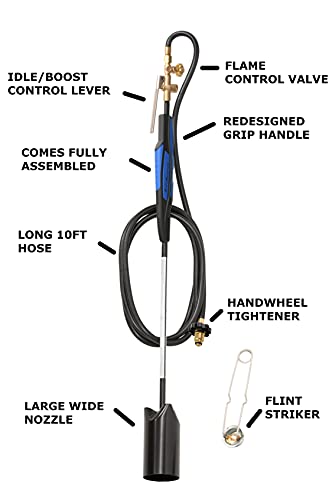 Flame King Propane Torch Kit Heavy Duty Weed Burner, 500,000 BTU with Flint Striker, with 10-ft Hose Regulator Assembly