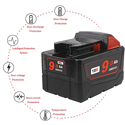 waitley 18V 9.0Ah Replacement Battery Compatible with Milwaukee M18 18v 9000mAh M18B 48-11-1820 48-11-1850 48-11-1828 48-11-10 Lithium-Ion Battery Cordless Power Tools