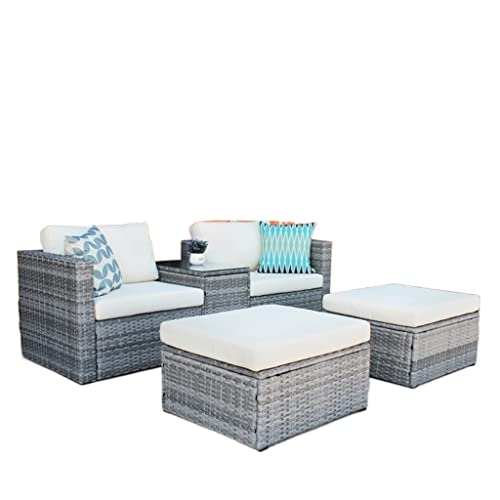 QUUL Outdoor Patio Wicker Sofa Set 5 Pieces Sofa Type Appearance General Purpose