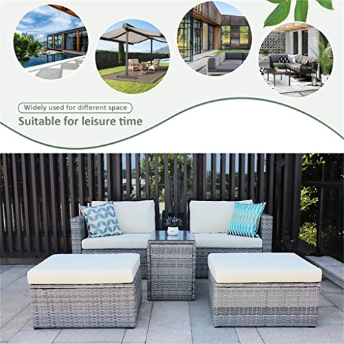 QUUL Outdoor Patio Wicker Sofa Set 5 Pieces Sofa Type Appearance General Purpose