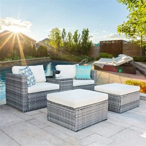 QUUL Outdoor Patio Wicker Sofa Set 5 Pieces Sofa Type Appearance General Purpose