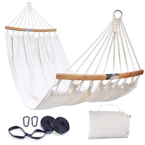 hammock with straps kit, sportneer folding spreader-bar double hammock with portable storage bag, 2-person bamboo curved bar hammocks for indoor outdoor garden patio backyard porch camping backpacking