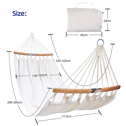 Hammock with Straps Kit, Sportneer Folding Spreader-Bar Double Hammock with Portable Storage Bag, 2-Person Bamboo Curved Bar Hammocks for Indoor Outdoor Garden Patio Backyard Porch Camping Backpacking