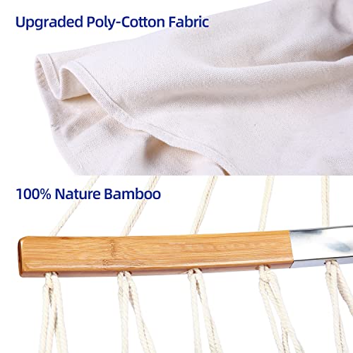 Hammock with Straps Kit, Sportneer Folding Spreader-Bar Double Hammock with Portable Storage Bag, 2-Person Bamboo Curved Bar Hammocks for Indoor Outdoor Garden Patio Backyard Porch Camping Backpacking