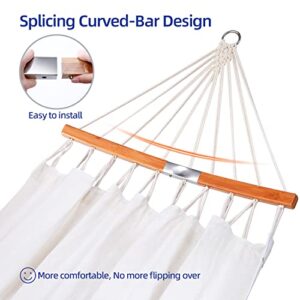 Hammock with Straps Kit, Sportneer Folding Spreader-Bar Double Hammock with Portable Storage Bag, 2-Person Bamboo Curved Bar Hammocks for Indoor Outdoor Garden Patio Backyard Porch Camping Backpacking