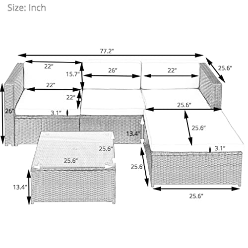 QUUL Rattan Patio Furniture Set Wicker Sofa Cushioned Combination Furniture Set Garden Patio Sofa Set