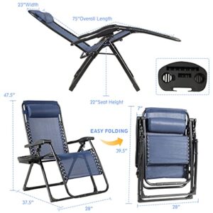 DORTALA Zero Gravity Chair, Lounge Chair with Cup Holder, Breathable Fabric, Detachable Headrest, Heavy Duty Chaise of 500LBS Capacity, Folding Recliner for Pool, Patio, Beach, Yard, Navy