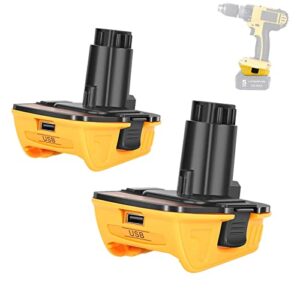 jjxndo 18v to 20v adapter dca1820 for dewalt 20v/18v lithium ion battery with usb port, convert 20v battery dcb204 dcb206 to 18v nicad nimh battery tool(2 pack)