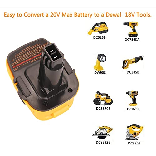 JJXNDO 18V to 20V Adapter DCA1820 for Dewalt 20V/18V Lithium ion Battery with USB Port, Convert 20V Battery DCB204 DCB206 to 18V NiCad NiMh Battery Tool(2 Pack)