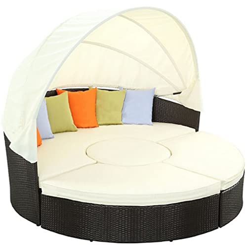 QUUL Outdoor Round Bed Courtyard Rattan Sofa Outdoor Recliner Beach Chair Balcony Swimming Pool Lazy Lying Bed Sofa