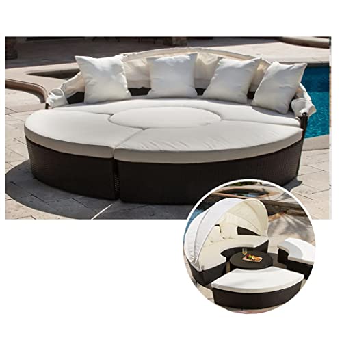 QUUL Outdoor Round Bed Courtyard Rattan Sofa Outdoor Recliner Beach Chair Balcony Swimming Pool Lazy Lying Bed Sofa