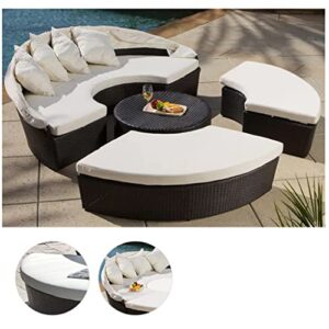 QUUL Outdoor Round Bed Courtyard Rattan Sofa Outdoor Recliner Beach Chair Balcony Swimming Pool Lazy Lying Bed Sofa