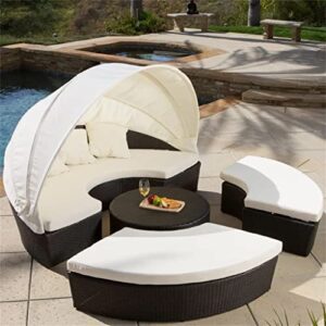 QUUL Outdoor Round Bed Courtyard Rattan Sofa Outdoor Recliner Beach Chair Balcony Swimming Pool Lazy Lying Bed Sofa