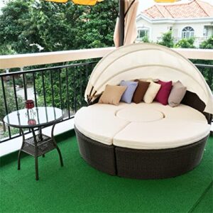 QUUL Outdoor Round Bed Courtyard Rattan Sofa Outdoor Recliner Beach Chair Balcony Swimming Pool Lazy Lying Bed Sofa