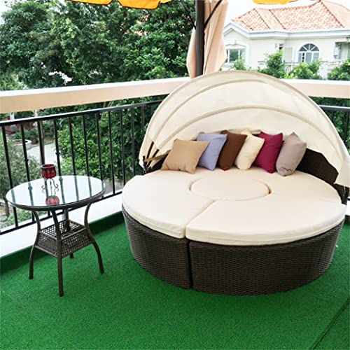 QUUL Outdoor Round Bed Courtyard Rattan Sofa Outdoor Recliner Beach Chair Balcony Swimming Pool Lazy Lying Bed Sofa