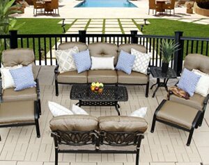 theworldofpatio elizabeth cast aluminum powder coated 8pc deep seating set with adjustable club chairs – antique bronze