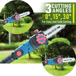 Enhulk Cordless Pole Saws for Tree Trimming, 13-Foot MAX Reach, 8-Inch Power Pole Saw 19.7 ft/s Cutting Speed With 20V 4.0Ah Li-ion Battery, Quick Charger, Oregon Bar for Pruning, Delimbing, Bucking