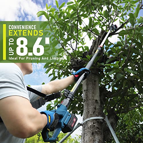 Enhulk Cordless Pole Saws for Tree Trimming, 13-Foot MAX Reach, 8-Inch Power Pole Saw 19.7 ft/s Cutting Speed With 20V 4.0Ah Li-ion Battery, Quick Charger, Oregon Bar for Pruning, Delimbing, Bucking