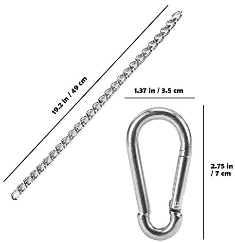 Heavy Duty Hanging Chain with Carabiner, Stainless Steel Hanging for Hammock,Hanging Chair, Punching Bag, Clip Hook Attachment & Chain 400LB Capacity Indoor Outdoor