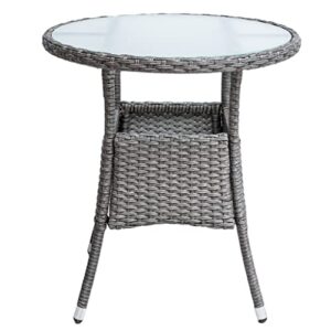 QUUL 4-Piece Resin Wicker Patio with Round Table, Gray Cushion Furniture Set Sofa-Type Garden Pool Balcony