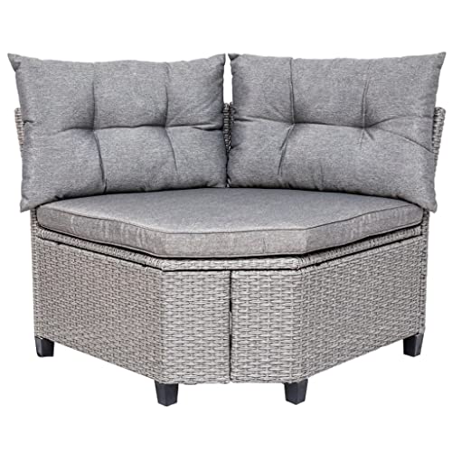 QUUL 4-Piece Resin Wicker Patio with Round Table, Gray Cushion Furniture Set Sofa-Type Garden Pool Balcony