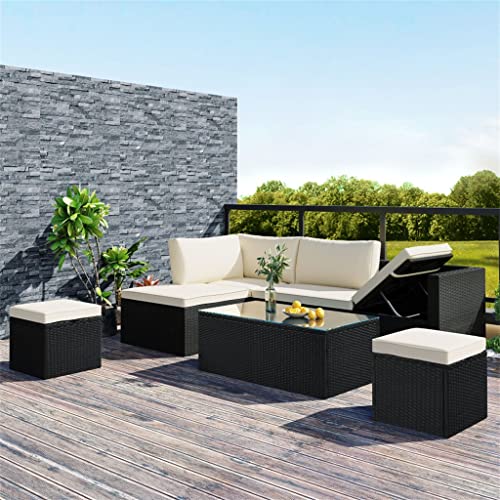 QUUL Large Outdoor Wicker Sofa Set, PE Rattan, Movable Cushion, Sectional Lounger Sofa, for Backyard, Porch, Pool